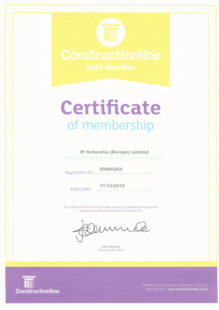 Constructionline Gold Membership has been awarded to IP Networks.